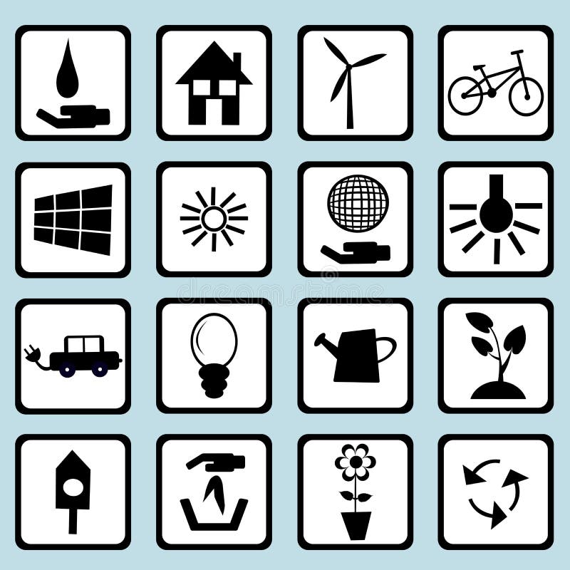 Energy and Ecology Simple Icons Set Stock Vector - Illustration of ...