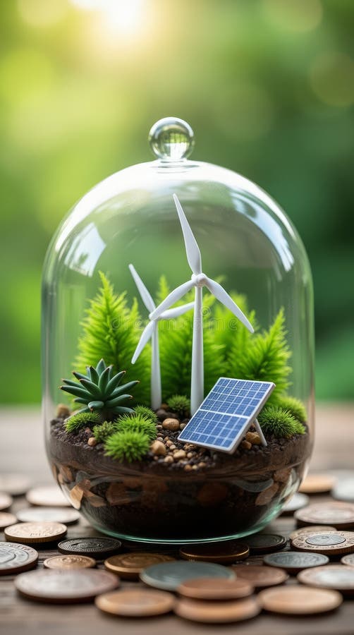 Energy Ecosystem with Tiny Wind Turbines and Solar Panels among Green ...