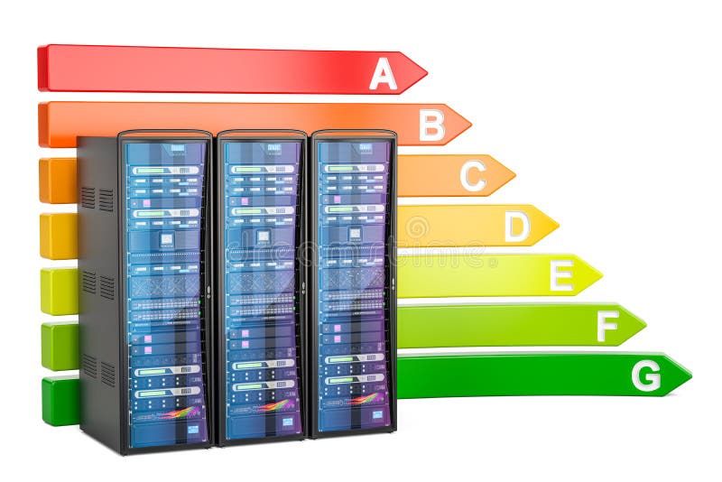 Energy Efficiency Chart with Computer Server Racks, 3D Rendering Stock ...