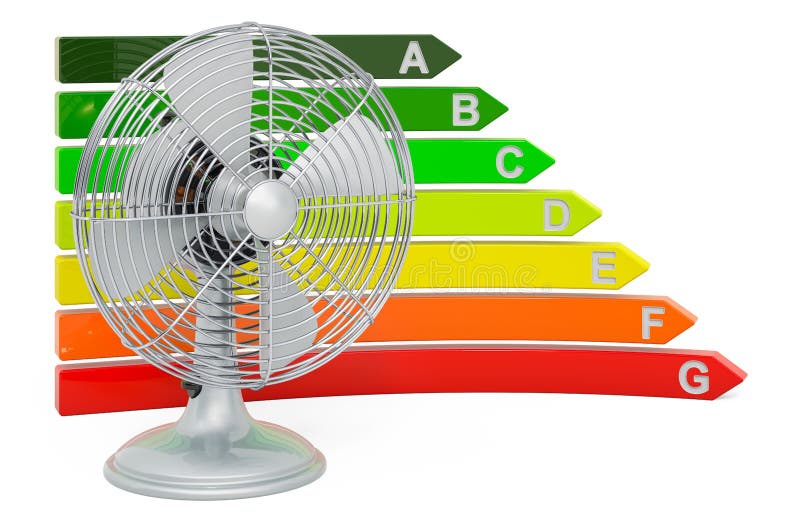 Energy Efficiency Chart with Table Fan, 3D Rendering Stock Illustration ...