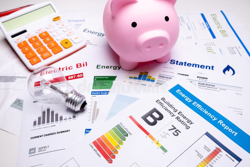 Energy Efficiency Class and Home Energy Consumption Stock Photo - Image ...
