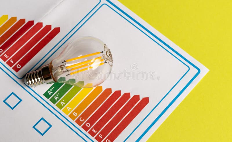 Energy Efficiency Concept Represented with the Energy Label and a Led ...