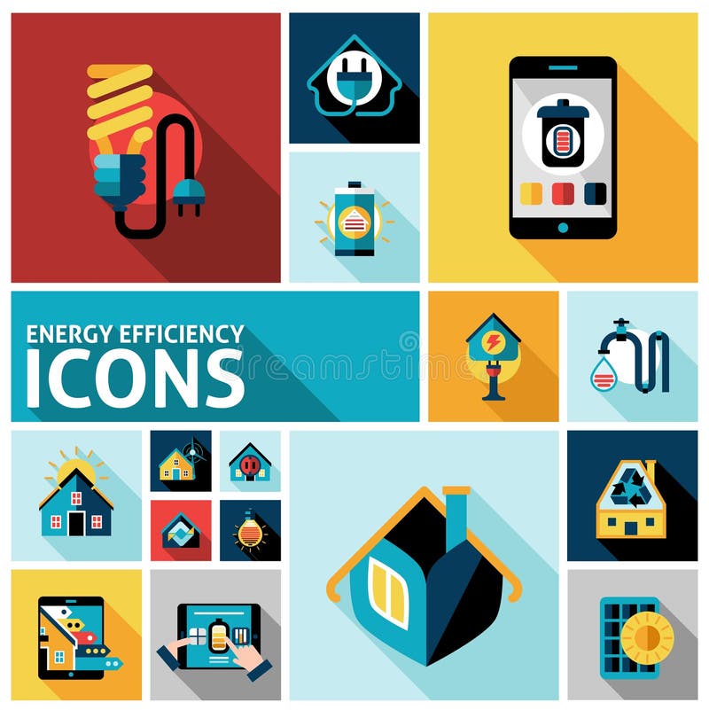 Energy Efficiency Icons Set Stock Vector - Illustration of elements ...