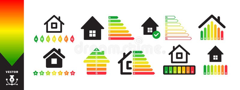 Energy Efficiency Icons Set. Energy Efficient House with Classification ...
