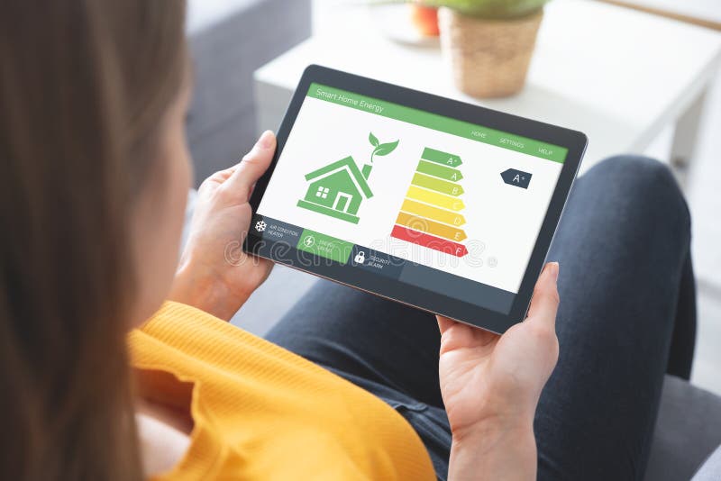 Energy Efficiency Mobile App on Screen, Eco House Stock Image - Image ...