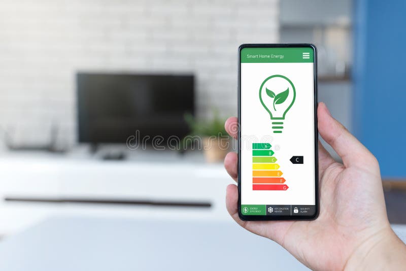 Energy Efficiency Mobile App on Screen, Eco House Stock Photo - Image ...