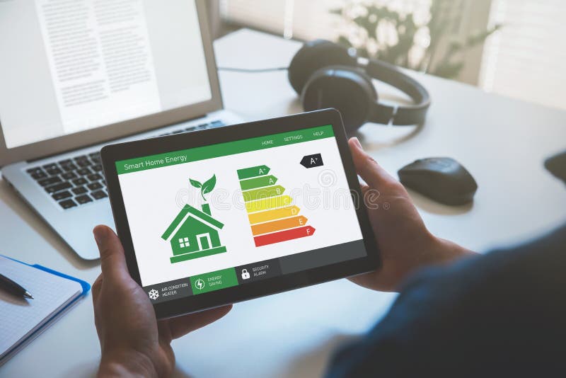 Energy Efficiency Mobile App on Screen, Eco House Stock Photo - Image ...