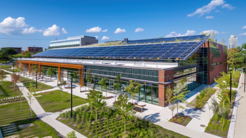 Energy-Efficient Commercial Building with Rooftop Solar Panels and ...