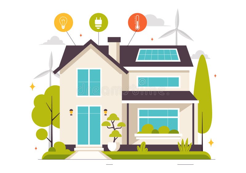 Energy Efficient at Home Vector Illustration of Smart House Technology ...