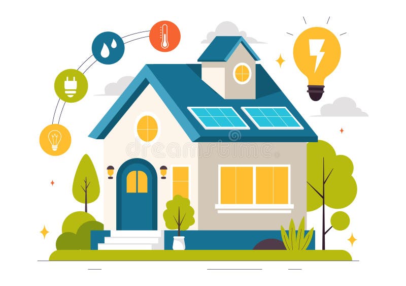 Energy Efficient at Home Vector Illustration of Smart House Technology ...