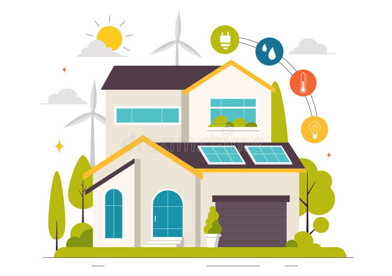 Energy Efficient at Home Vector Illustration of Smart House Technology ...