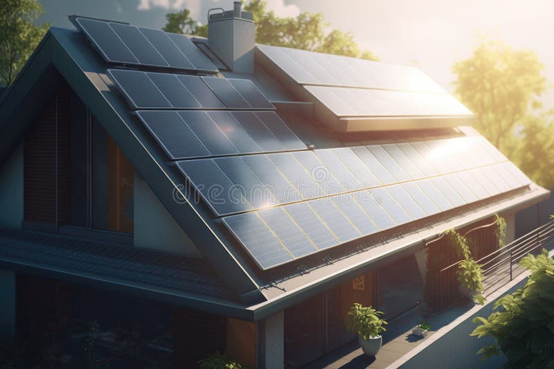 Energy Efficient House with Solar Panels Stock Illustration ...