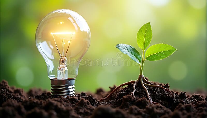 An Energy-efficient Lightbulb with Visible Plant Roots Growing Around ...