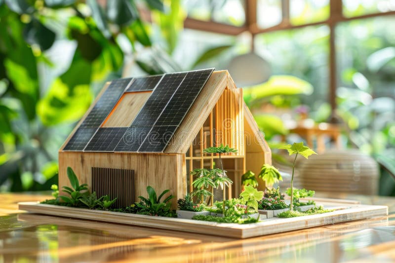 Energy Efficient Model House with Solar Panels and Plants, Ecology and ...