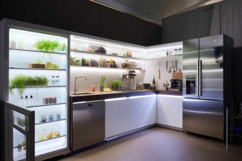 Energy-efficient Refrigerator with Led Lighting and Water Filter Stock ...