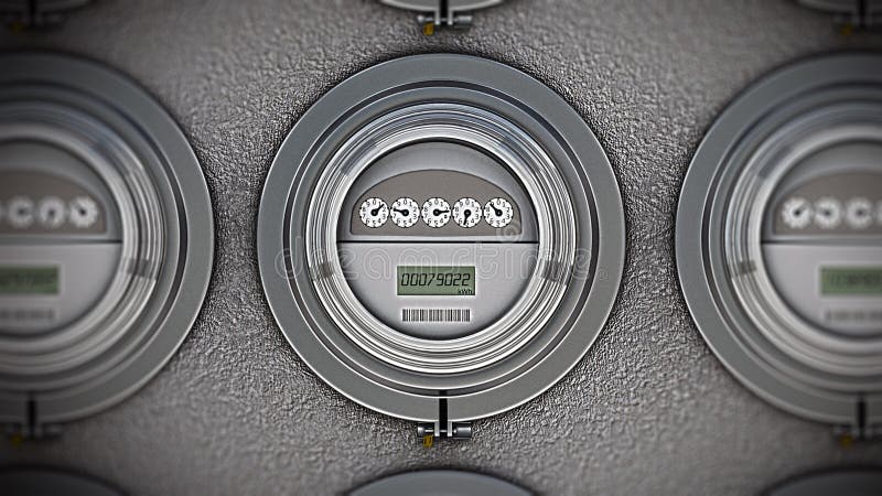 Energy Efficient Smart Electric Meters in a Row. 3D Illustration Stock ...
