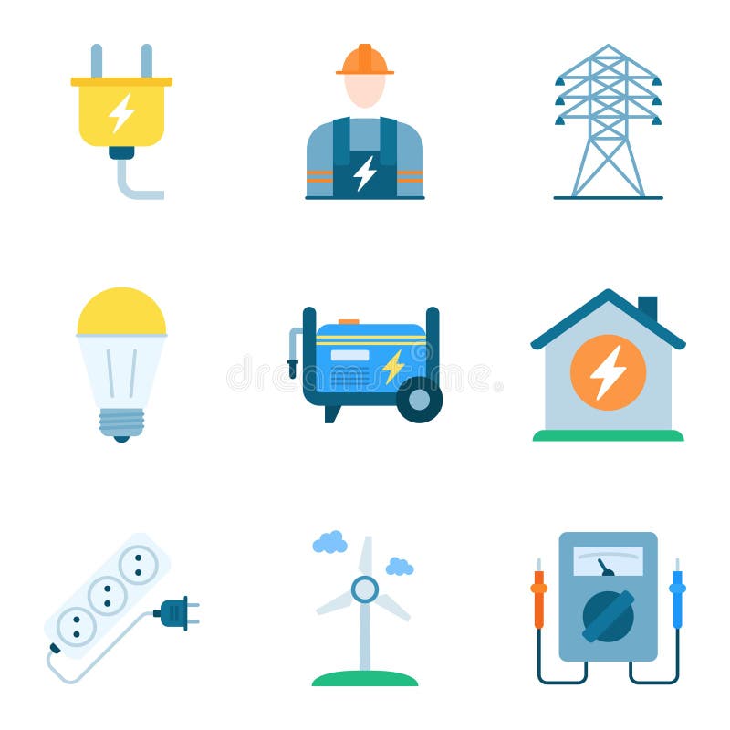 Energy and Electricity Icon Collection Including Plug, Bulb, and ...