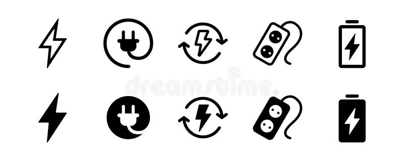 Energy Electricity Icon Set Power Symbol Vector Design Collection Stock ...