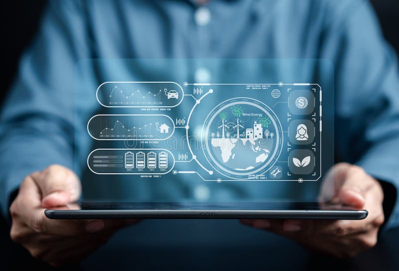 Energy Engineer Using Tablet Virtual Map Future, Prototype Design on ...