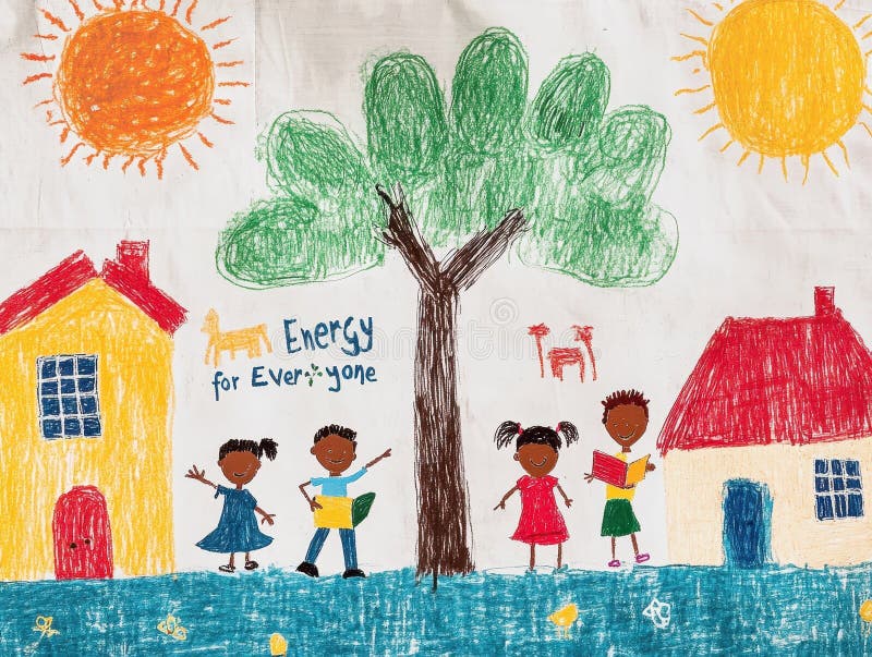 Energy for Everyone: Playful Community Drawing with Kids Stock Photo ...