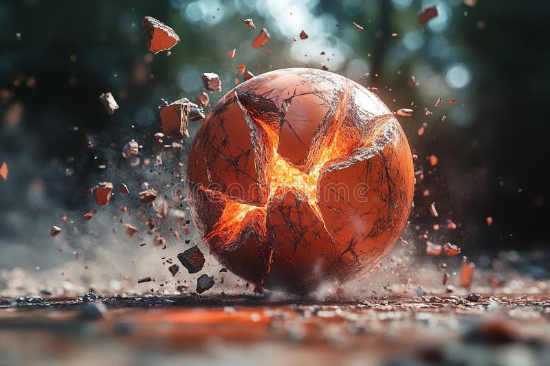 Energy Explosion As a Ball Shatters into Pieces on Impact. Generative ...
