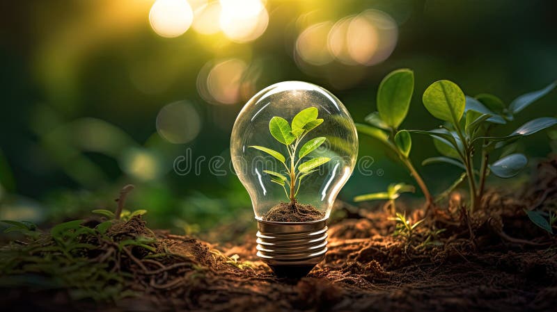 Energy Green Saving in Light Bulb Covered in Green Grass. Concept of ...