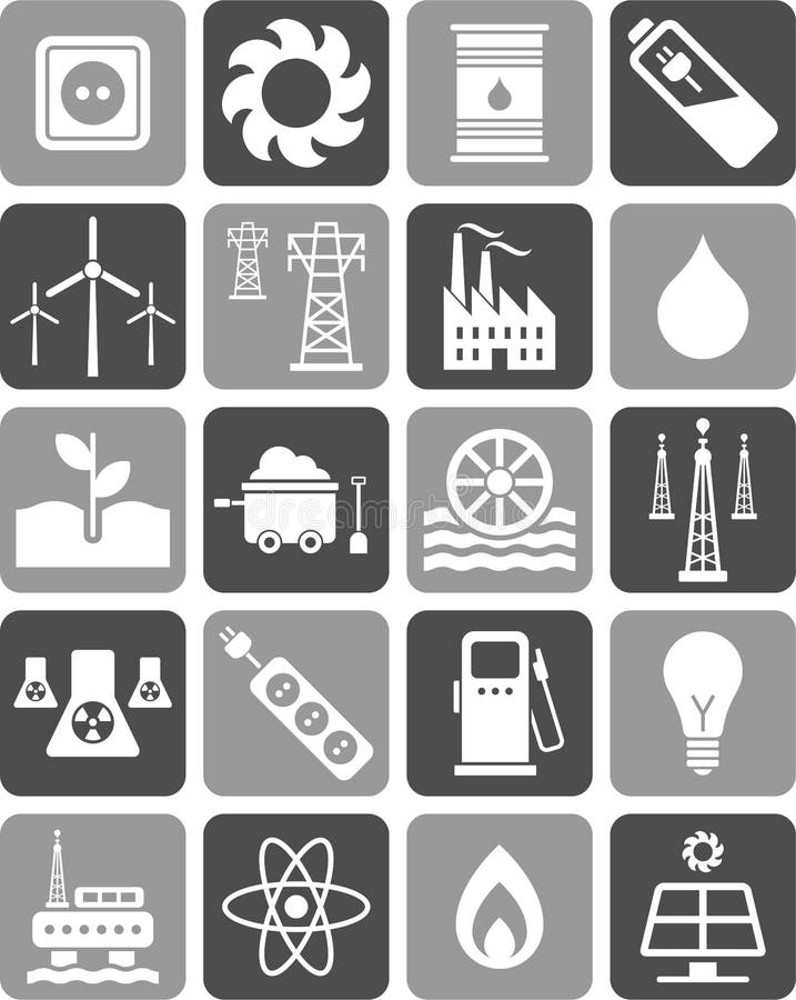 Energy Power Flat Icons Set of Solar Panels Wind Stock Vector ...