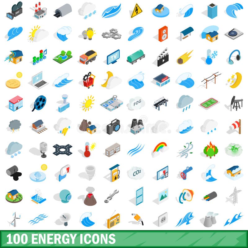 100 Energy Icons Set, Isometric 3d Style Stock Vector - Illustration of ...