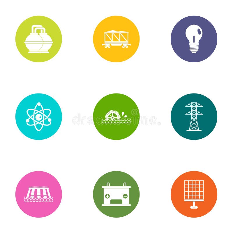 Energy is Important Icons Set, Flat Style Stock Vector - Illustration ...