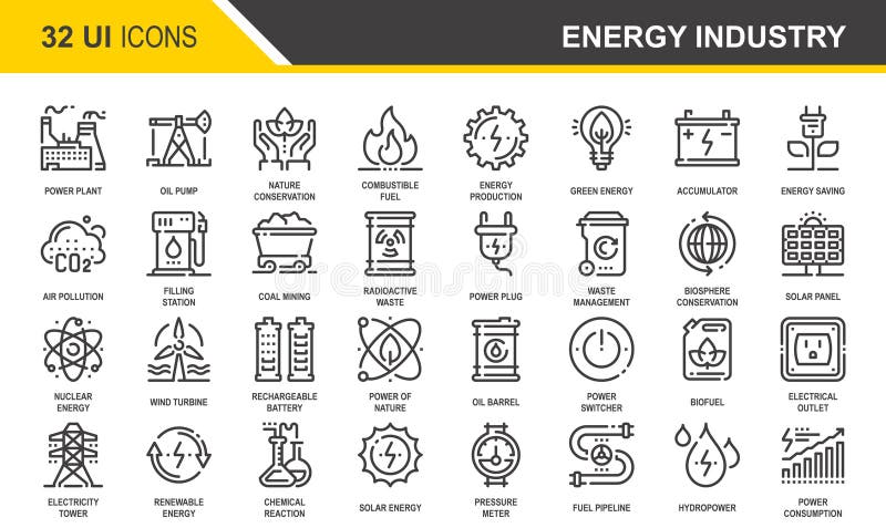 Energy Industry Line Web Icons Stock Illustration - Illustration of ...