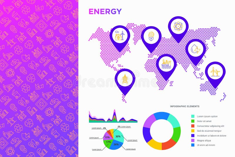 Energy Infographics: Map and Pointers Stock Vector - Illustration of ...