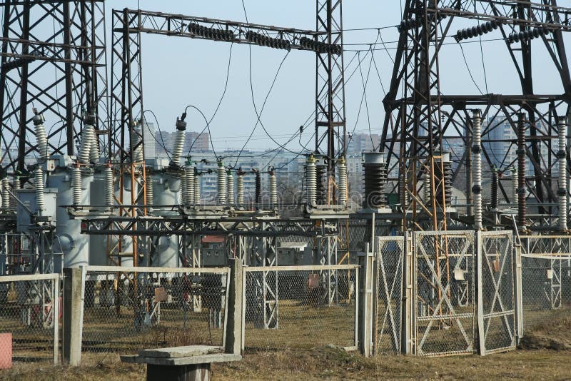 Energy Infrastructure, Substations and Power Lines Stock Image - Image ...