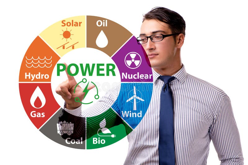 Energy Mix Concept with Businessman Stock Photo - Image of charge ...