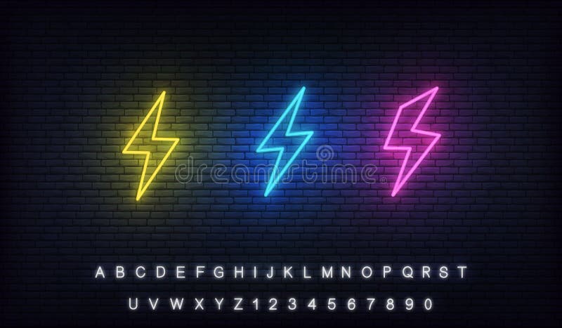 Energy Neon. Sign of Lightning Bolt, Thunder and Electricity Stock ...