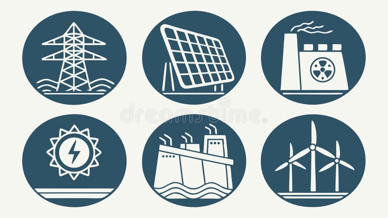 Energy and Power Generation Icon Set Solar Wind Nuclear Vector Types ...