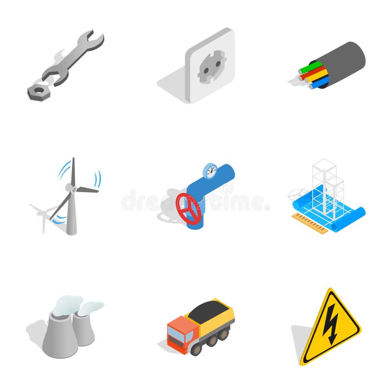 Energy and Power Icons Set, Isometric 3d Style Stock Vector ...