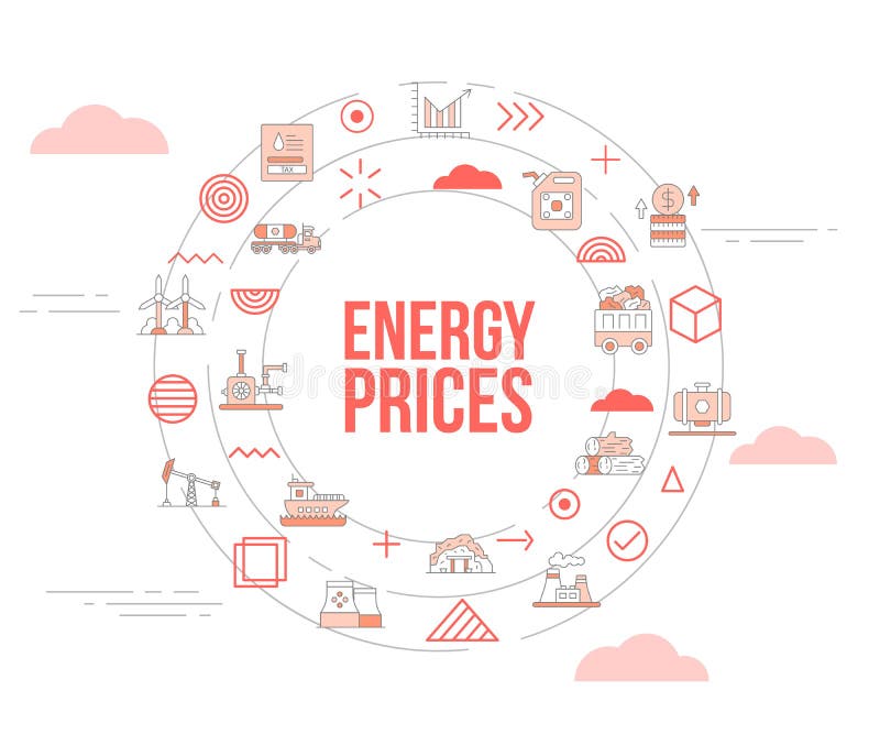Energy Prices Concept with Icon Set Template Banner and Circle Round ...