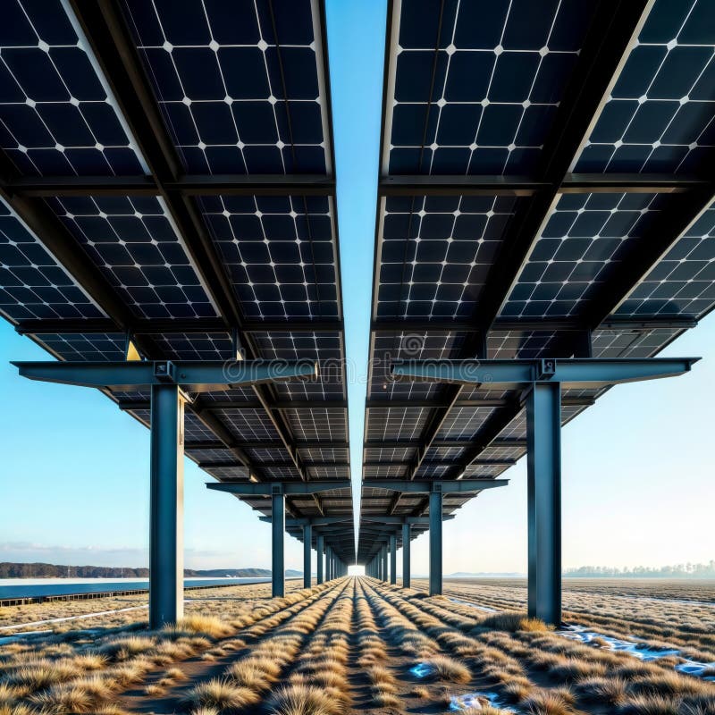 Energy Rows: Solar Panel Farm, Generative Ai Stock Illustration ...