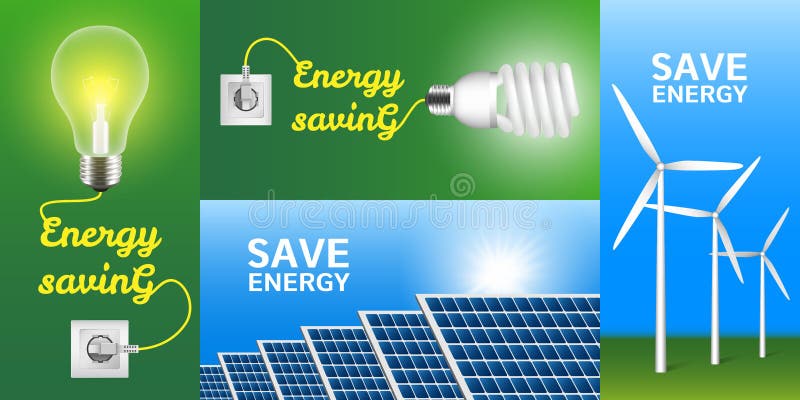 Energy Saving Banner Set, Realistic Style Stock Vector - Illustration ...