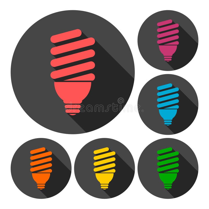 Energy Saving Bulbs Icons with Long Shadow Stock Vector - Illustration ...