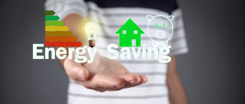Energy Saving Concept. Piggy Bank, House, Light Bulb Stock Image ...