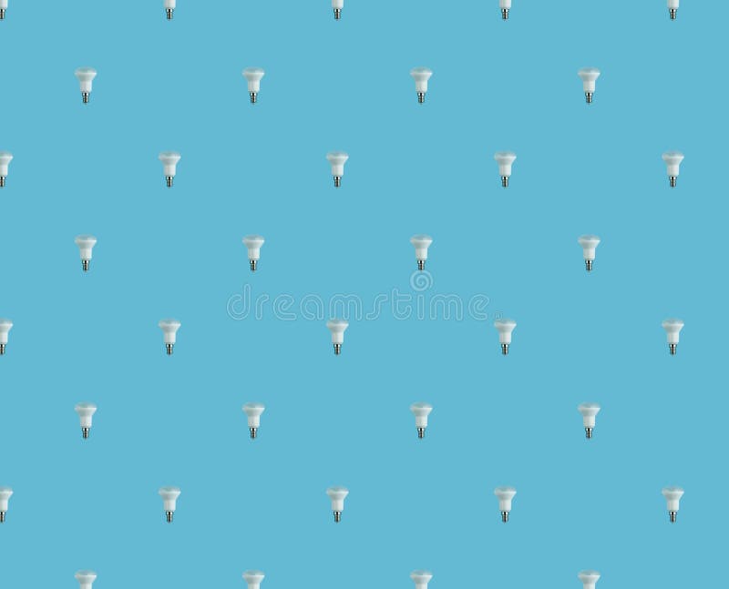 Energy Saving Concept. Seamless Pattern of Led Lamps on a Blue Stock ...