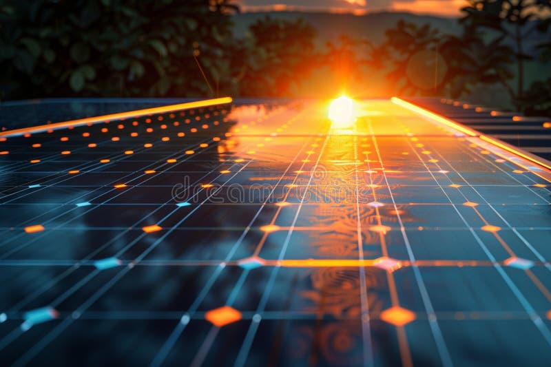 Energy Saving Concept Solar Panels on Rooftop Capture Afternoon Light ...