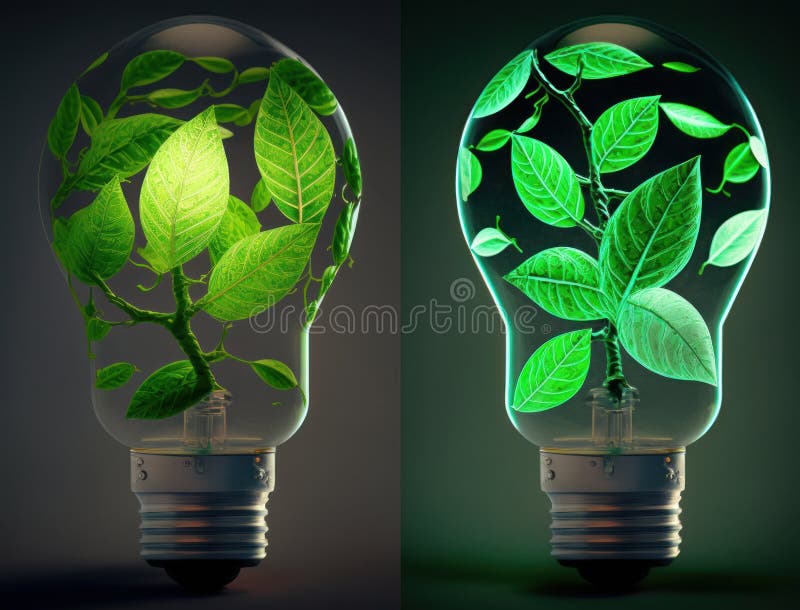 Energy Saving Eco Lamps with Green Leaves. Ecology Concept ... Energy Saving Eco Lamps with Green Leaves. Ecology Concept ...