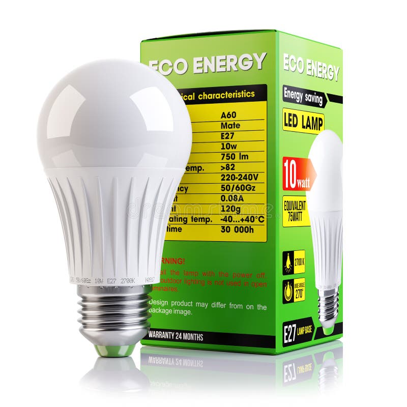 Energy Saving LED Lamp and Packaging Isolated 3d Stock Illustration ...
