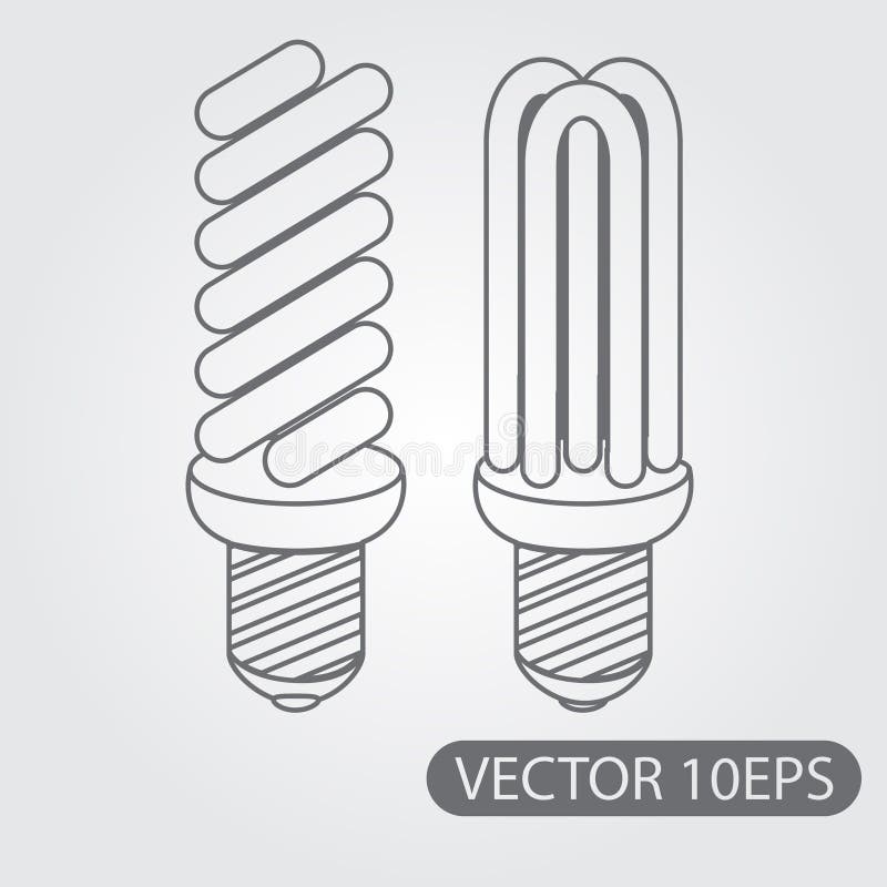 Energy Saving Light Bulb Icon Black and White Outline Drawing. Modern ...