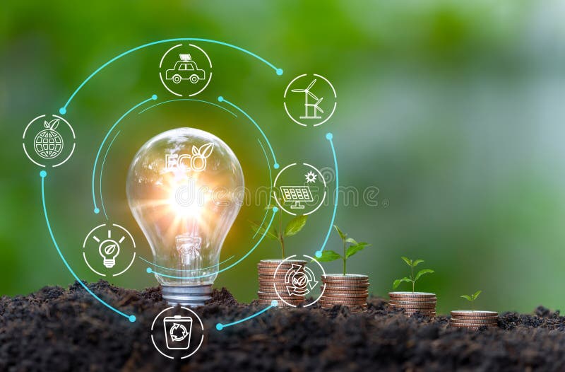 Energy Saving Light Bulb and Save World Concept, Sustainable ...