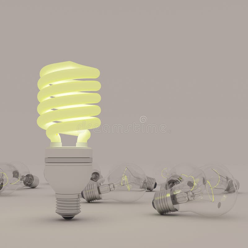 Energy Saving and Light Bulb on Blue Background Stock Image - Image of ...