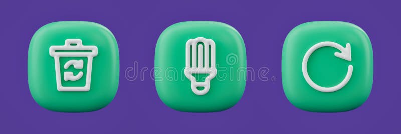 Waste 3d Icon on a Green Button, Outline Energy and Environment Icon ...