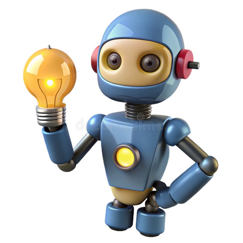 Energy Saving Robot with Light Bulb Head Concept Stock Illustration ...